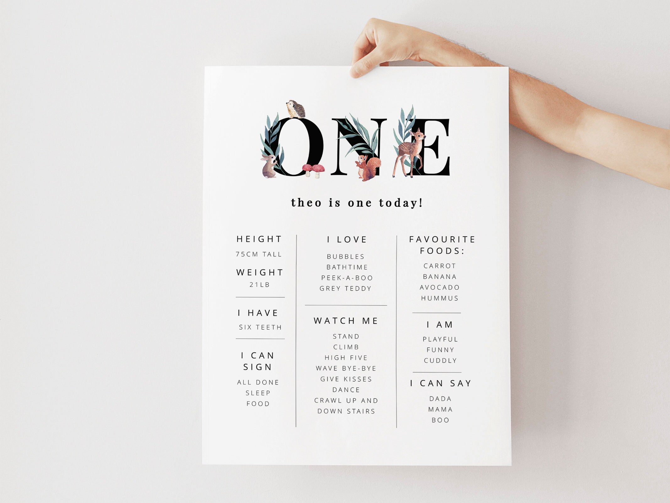 Editable Milestone Poster Woodland First Birthday Woodland | Etsy