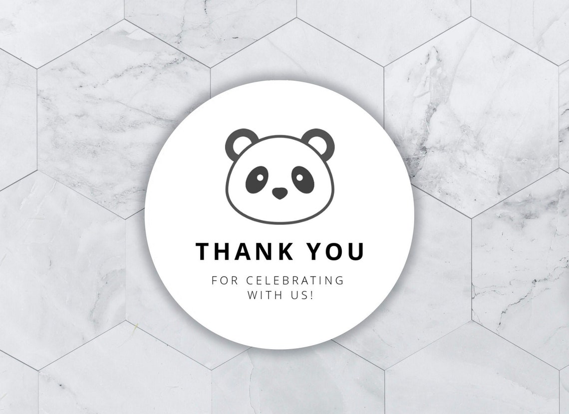 Panda Face Thank You Sticker, Editable Thank You Sticker, Cute Panda ...
