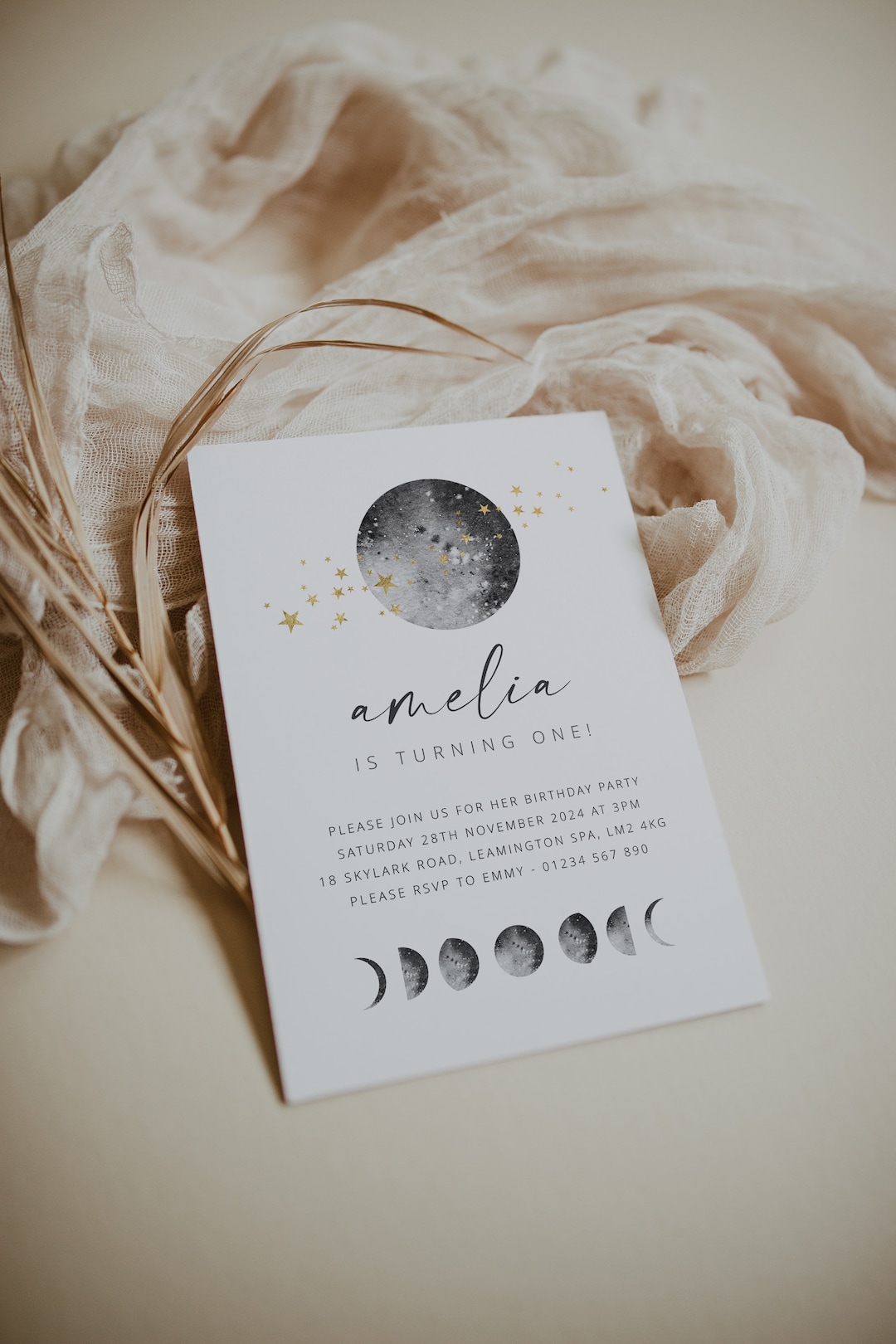 Moon Birthday Invitation Template, Moon Phases, Celestial Invite ...