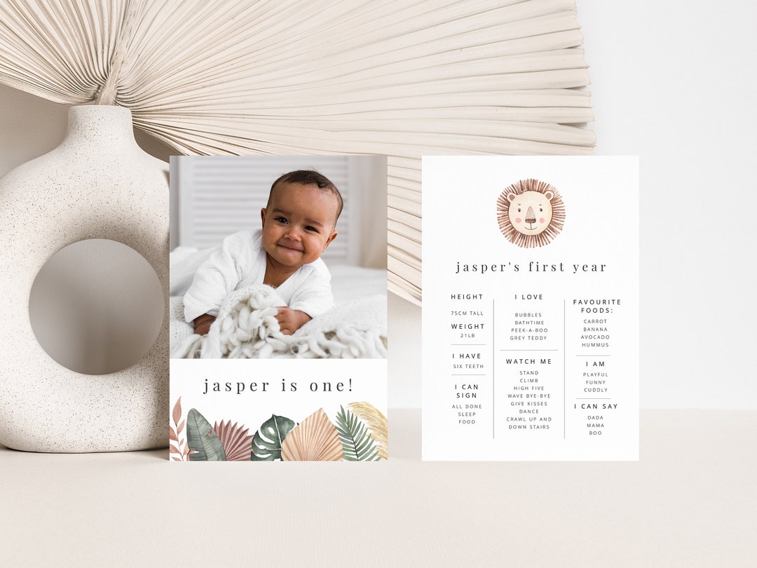 Mini Milestone Card Template, Mini Photo Collage, Lion 1st Birthday ...
