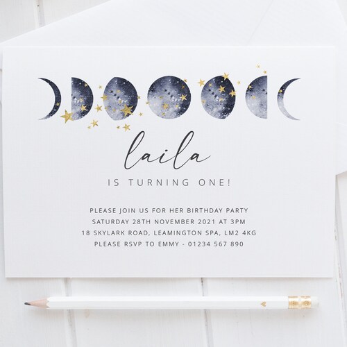 Editable Birthday Invitation Moon Phase Celestial Themed - Etsy