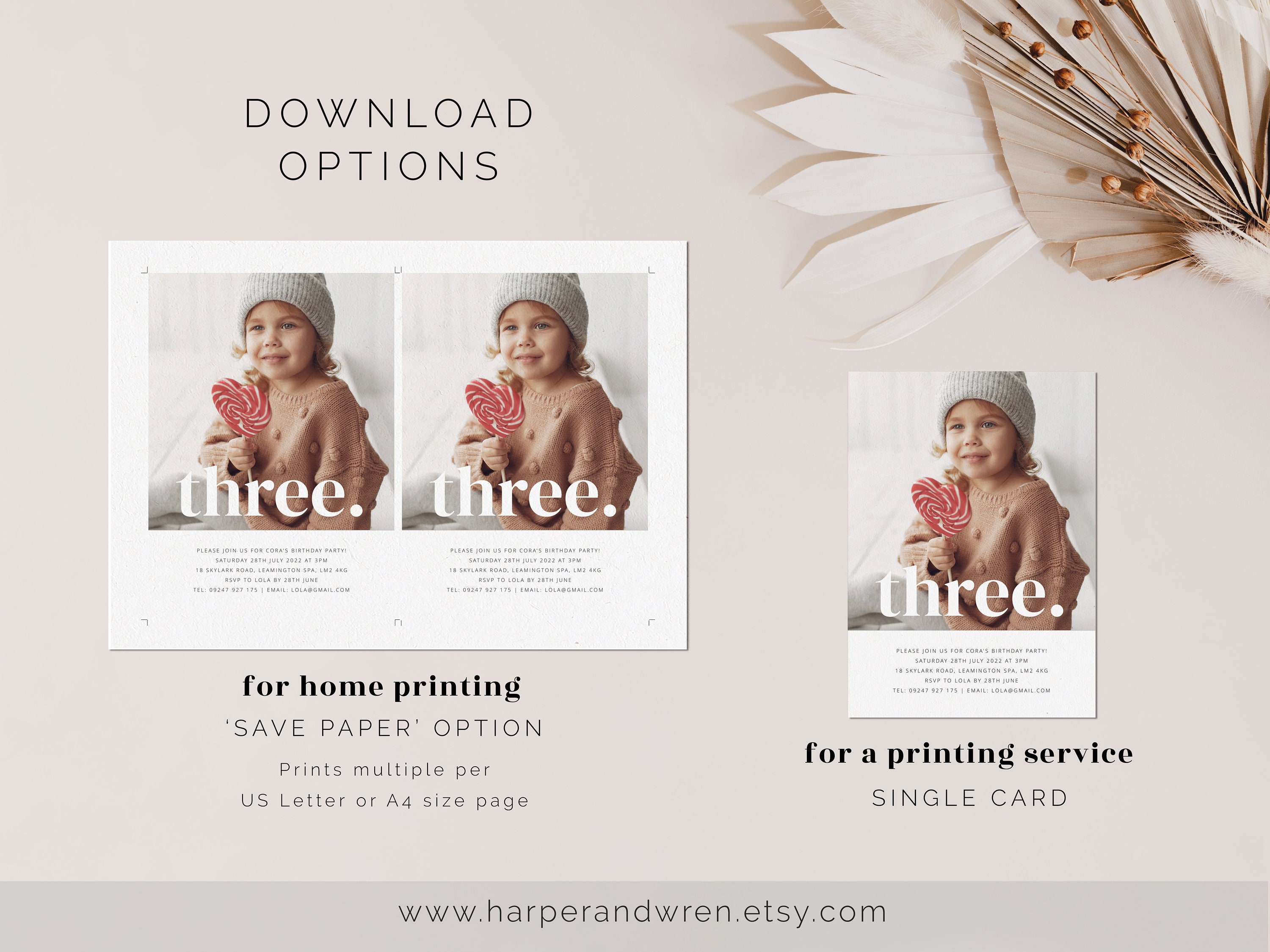 3rd Birthday Invitation Template, Three Invitation, Third Birthday ...
