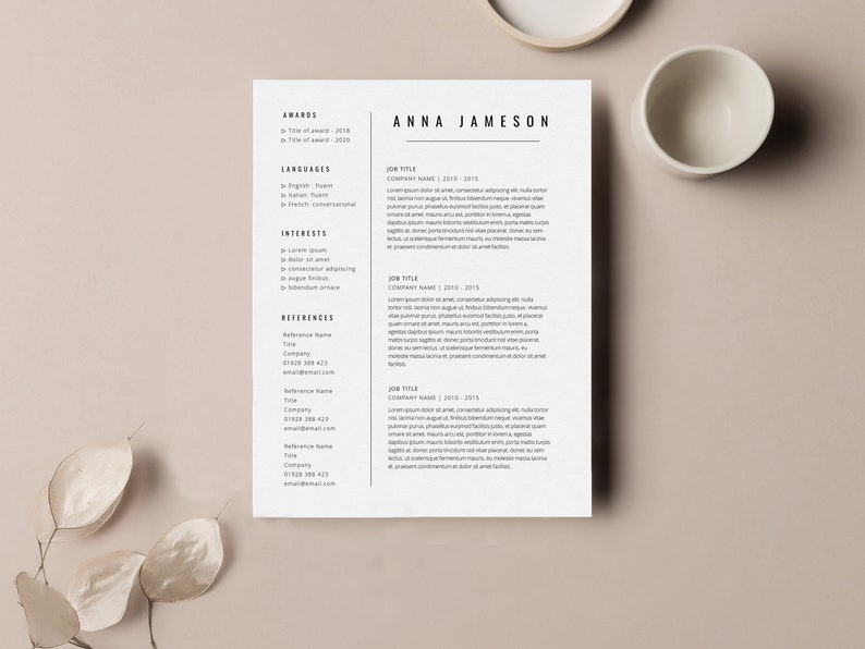 Modern Resume Template CV Template 2 Pages Resume Instant - Etsy