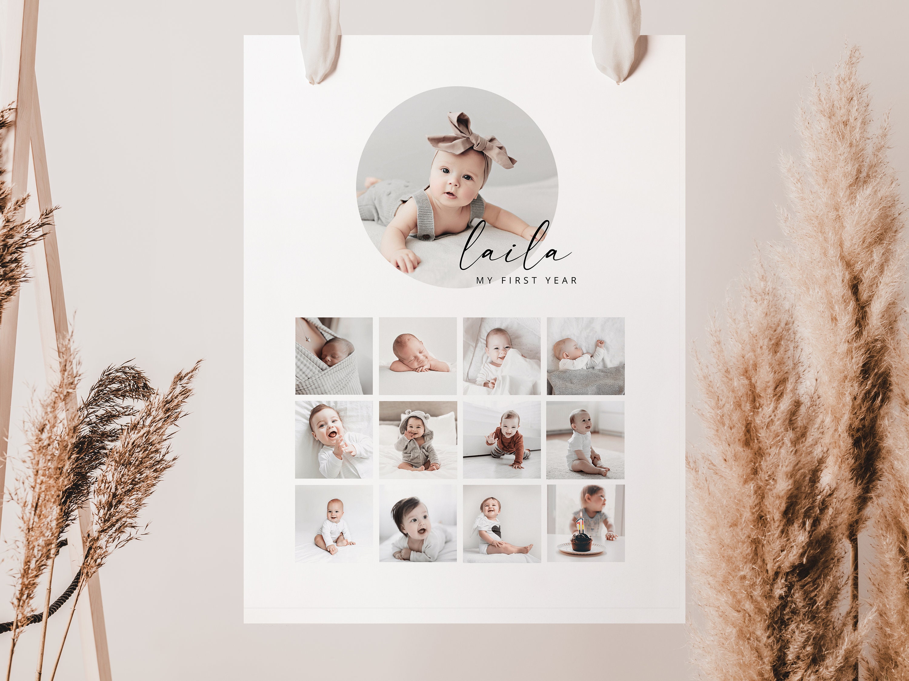 Babys First Year Poster Template, Canva Template, 1st Birthday Photo ...