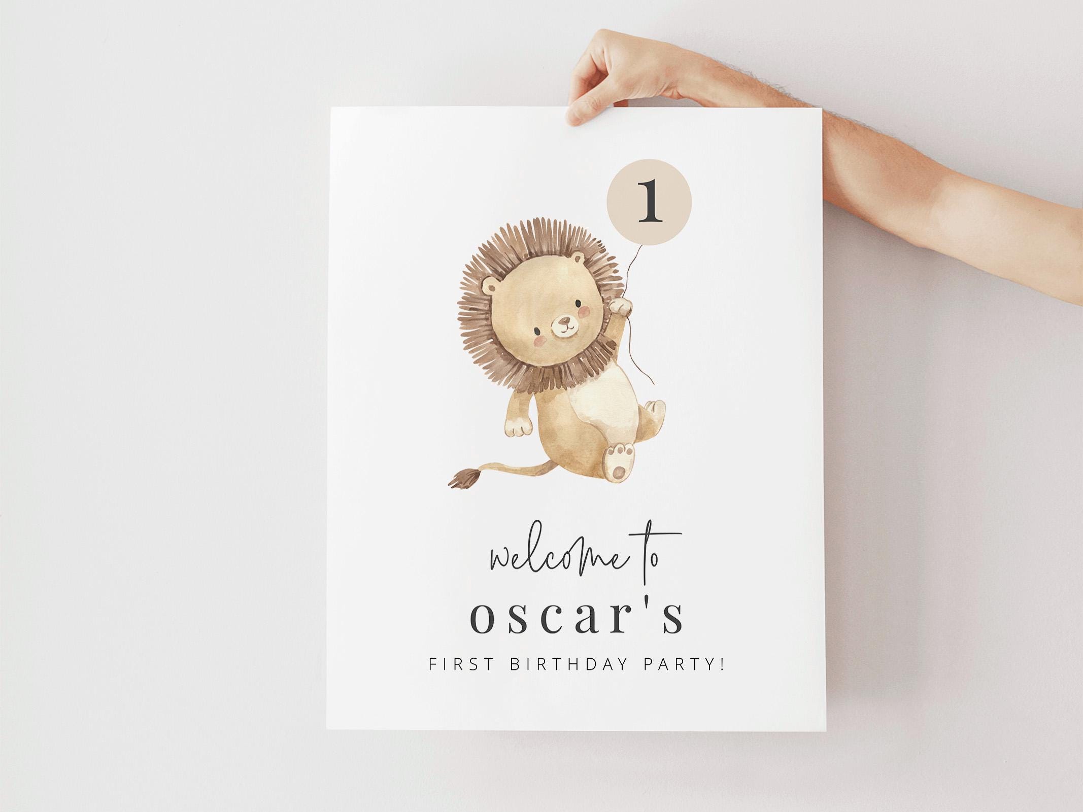 Lion Birthday Welcome Sign Template, Jungle Themed Party, Lion Balloon ...