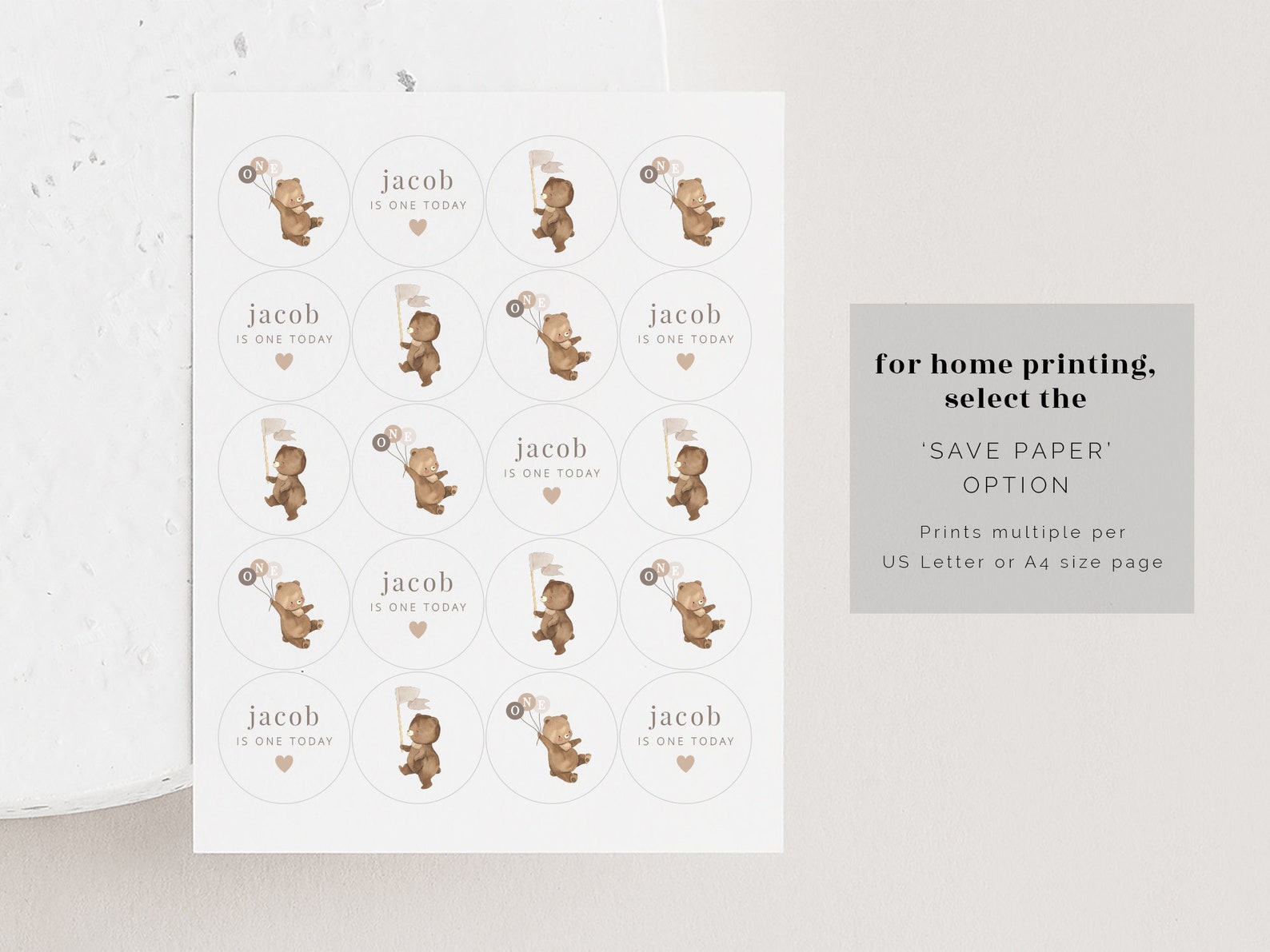 Cupcake Topper Template Bear Balloons Cupcake Toppers Teddy - Etsy