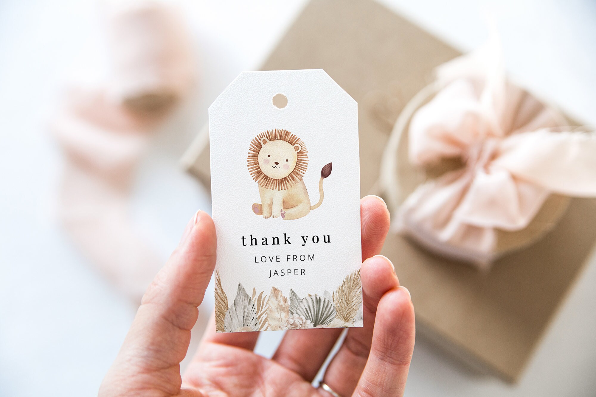 Lion Favor Tag Template Lion Leaf Neutral Jungle Thank You - Etsy UK
