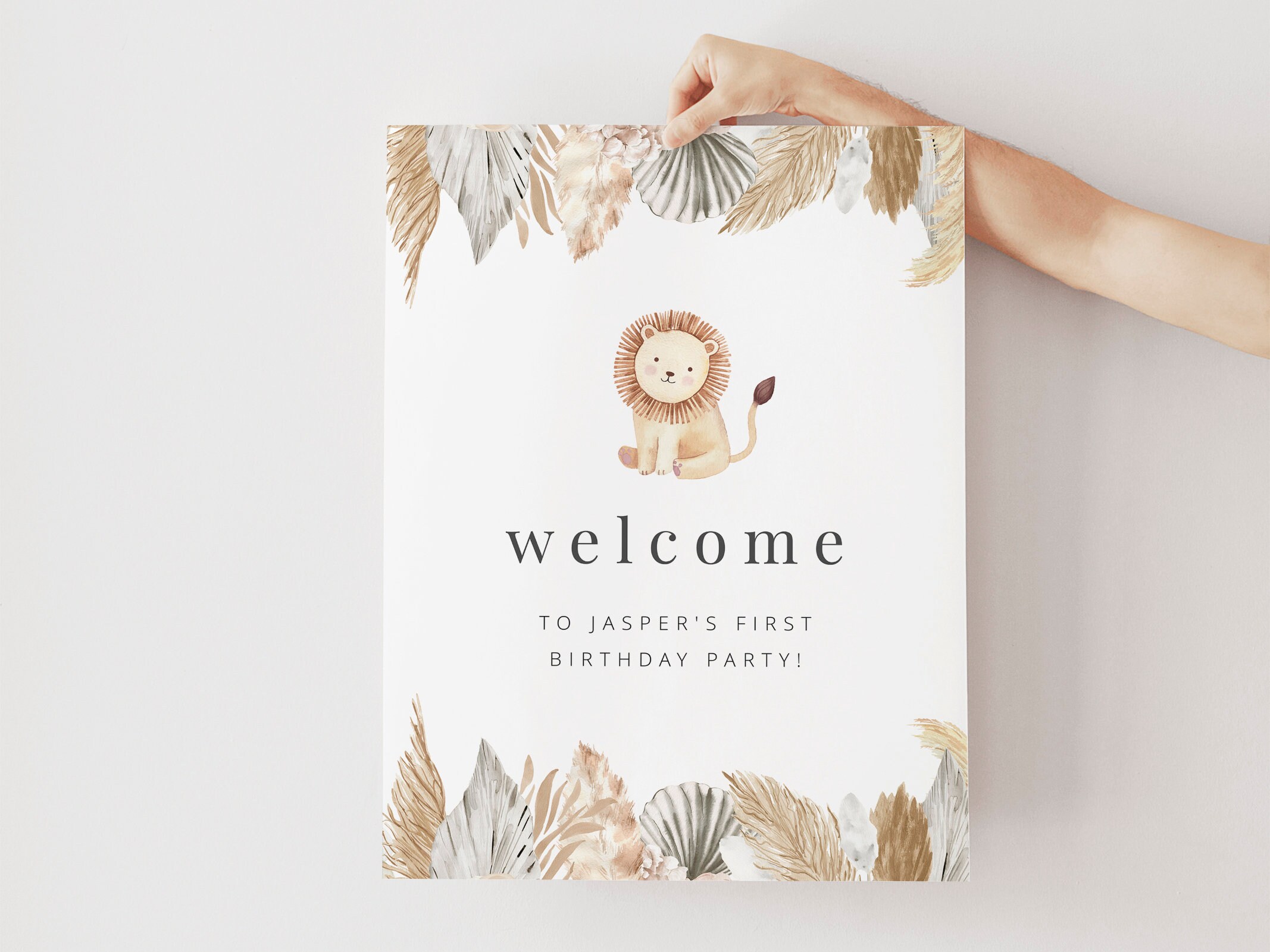 Lion Birthday Welcome Template Editable Sign Lion Neutral - Etsy
