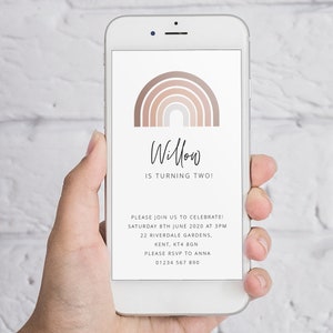 Editable Birthday Evite, Neutral Toned Rainbow, SMS Invite, Rainbow ...