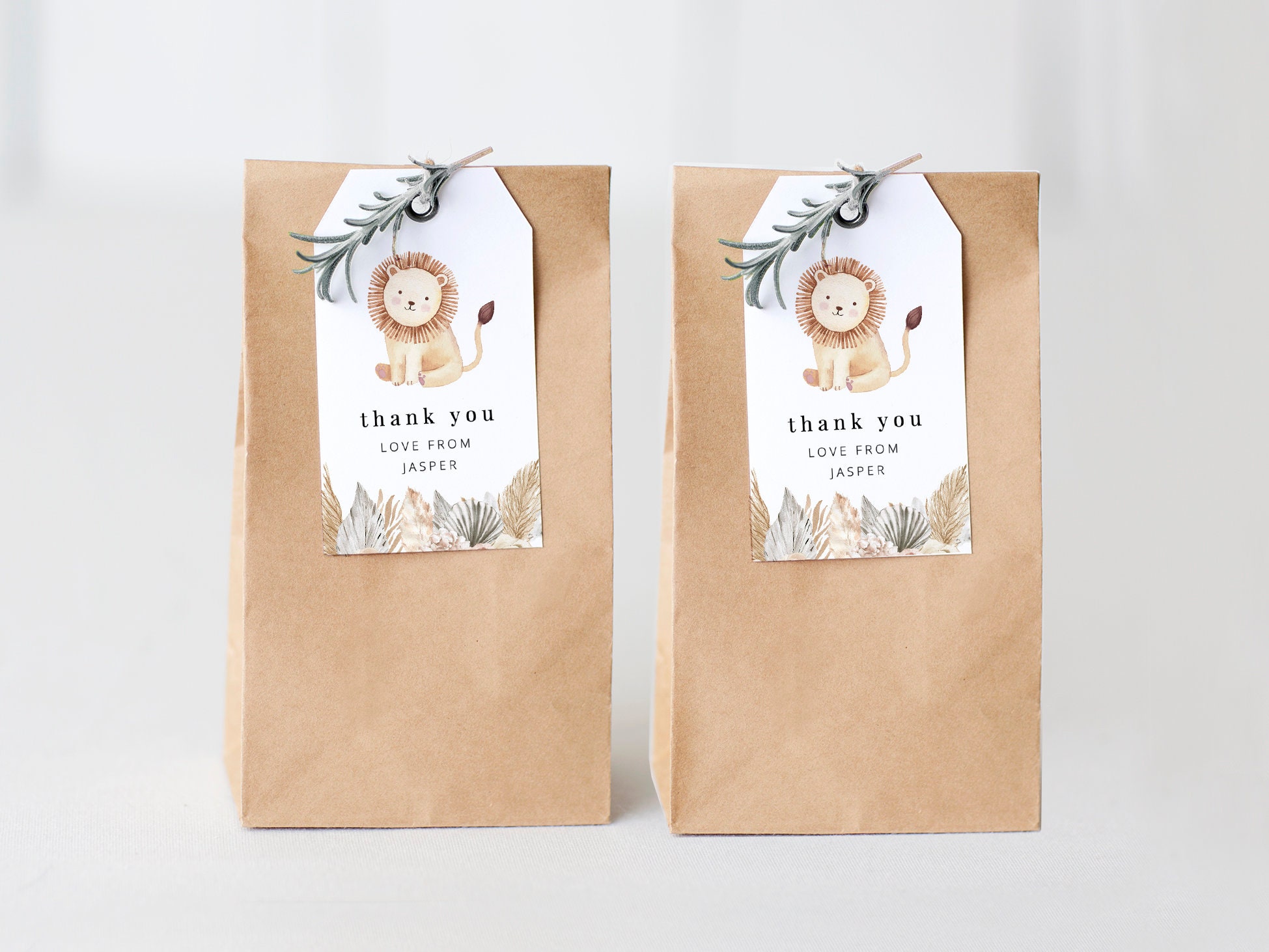 Lion Favor Tag Template, Lion Leaf Neutral, Jungle Thank You Tag ...