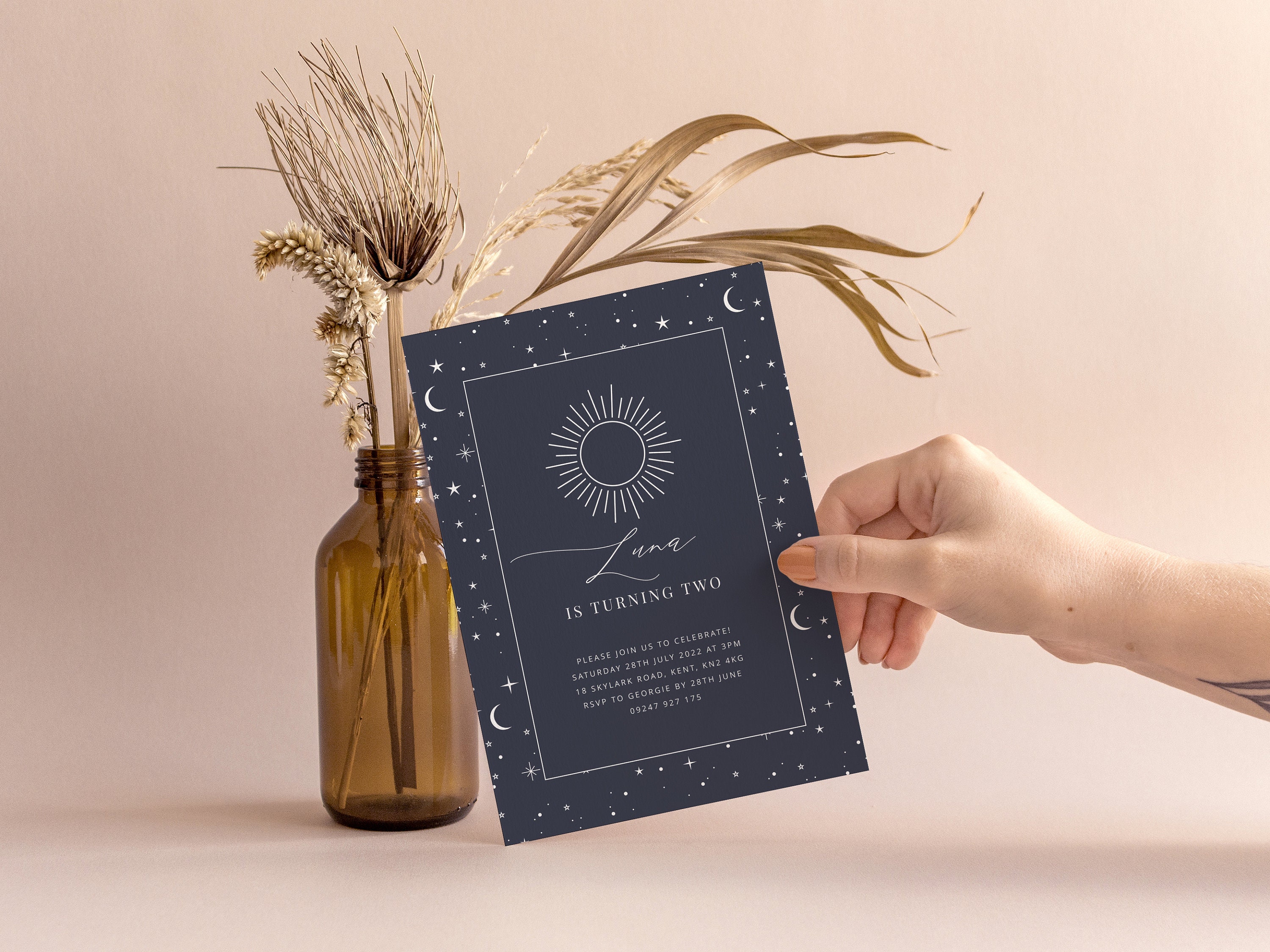 Celestial Birthday Invitation Template, Moon Invitation, Moon and Stars ...