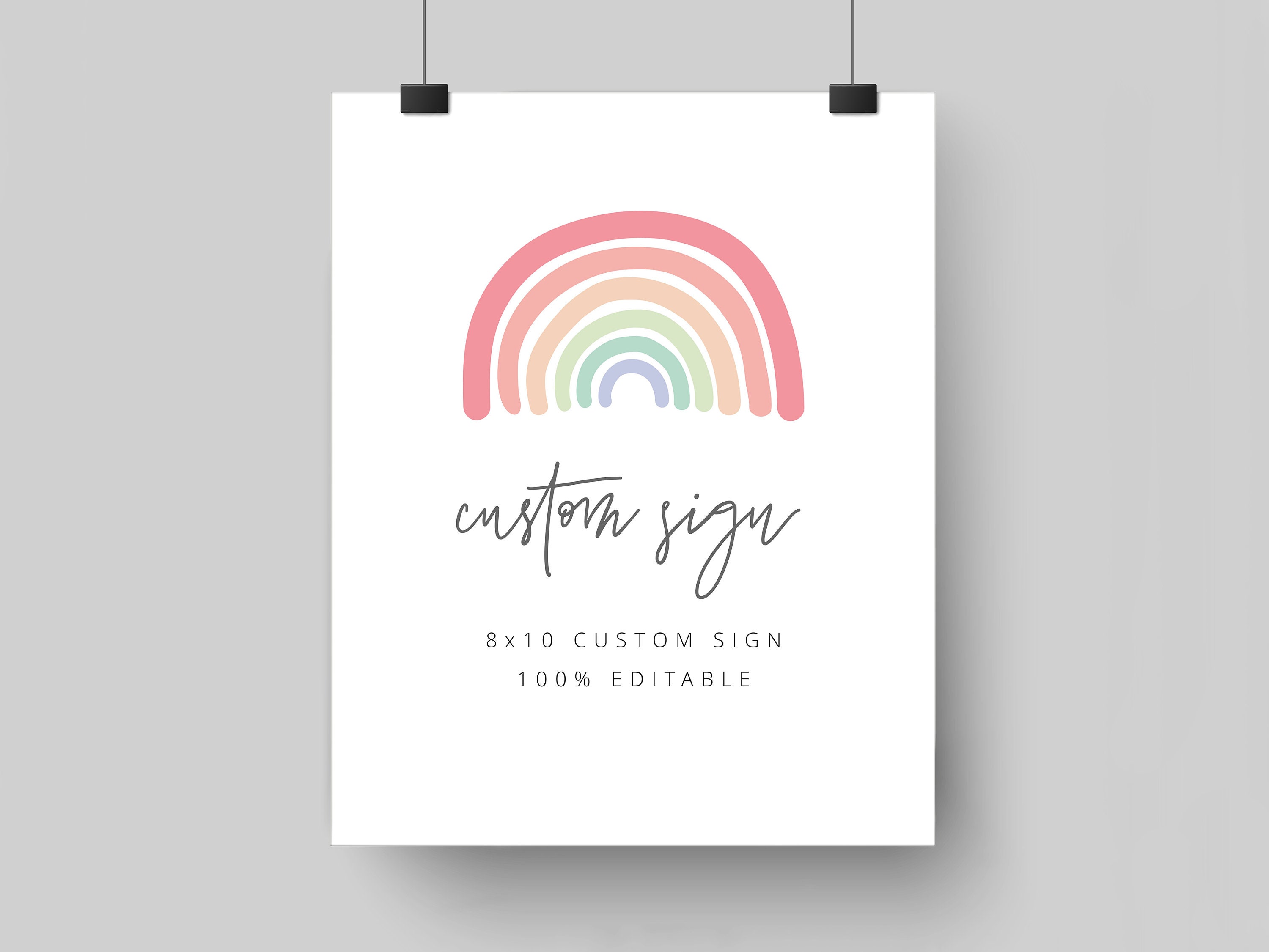 Custom Sign Template Editable Sign Pastel Rainbow Rainbow | Etsy