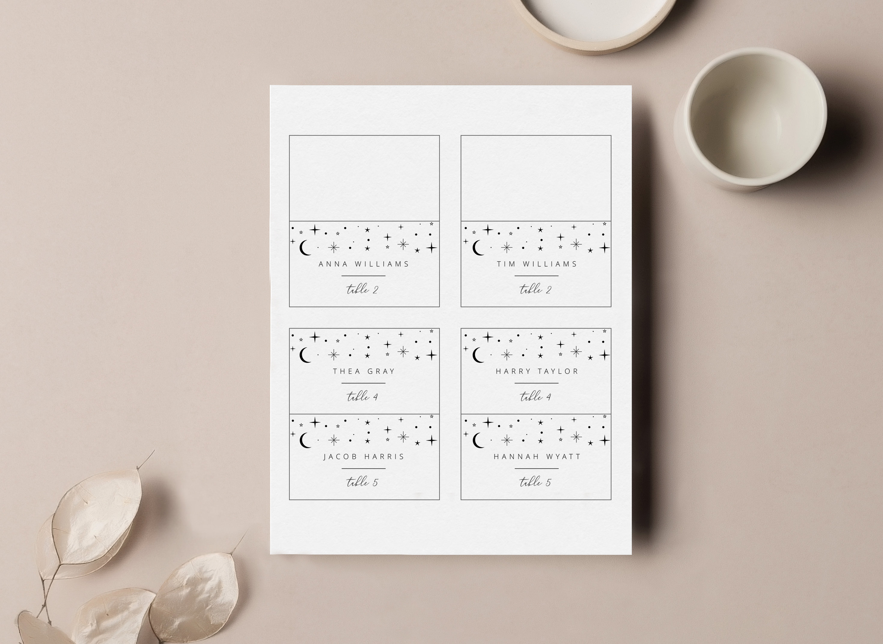 Celestial Place Cards Template, Wedding Name Cards, Moon Stars Place ...