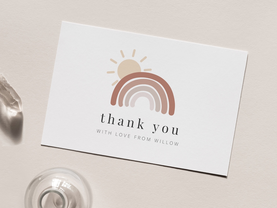 Sunshine Rainbow Thank You Card Template, Blush Rainbow, Sun Rainbow ...