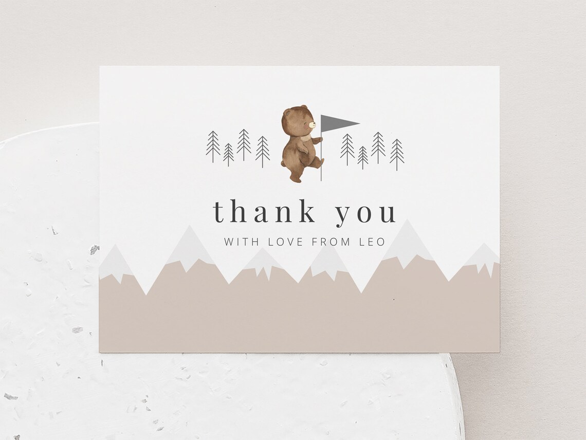 Bear Thank You Card Template, Bear Thank You Note, Bear Mountains Thank ...