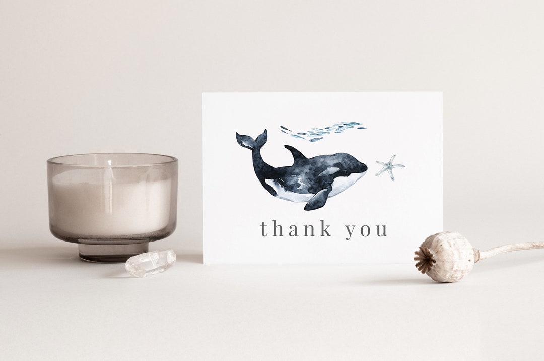 Orca Thank You Note Template | Ocean Animals | Sea Life Thank You Card ...