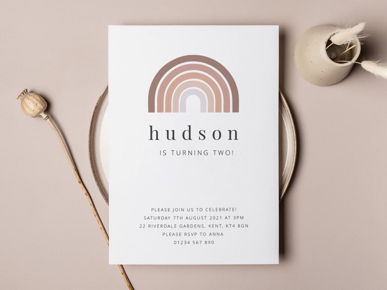 Editable Rainbow Birthday Invitation Neutral Rainbow Birthday | Etsy