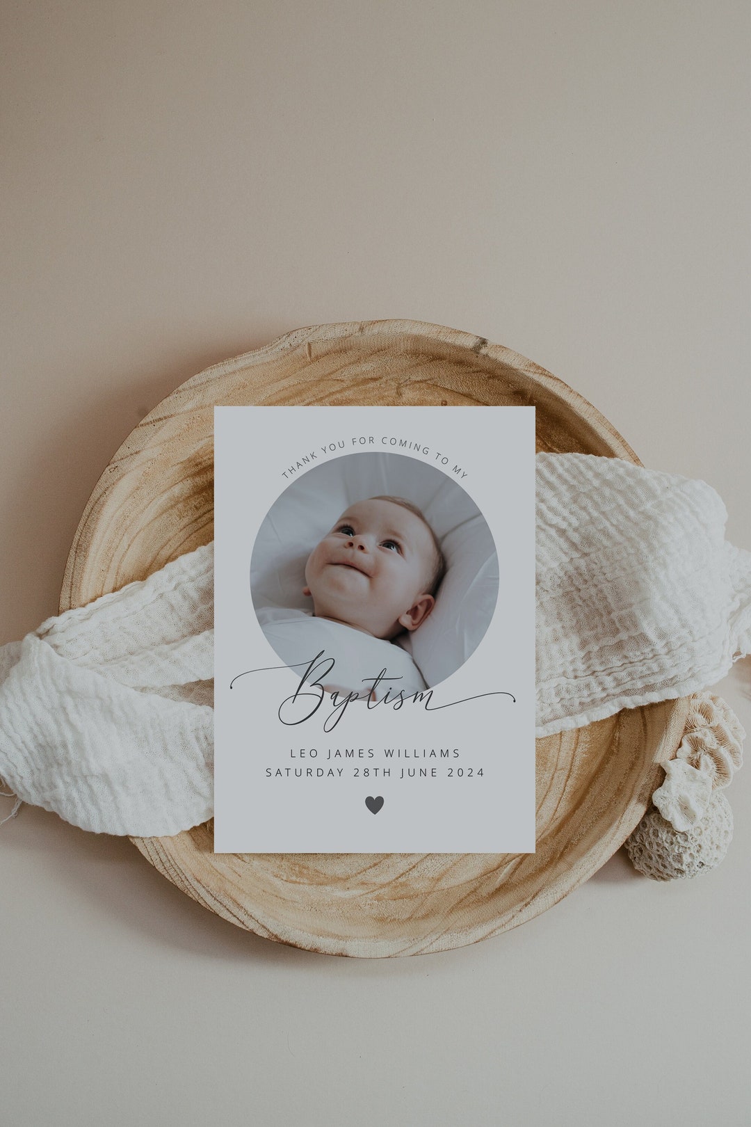 Baptism Thank You Note, Thank You Card Template, Baptism Boy, Photo ...