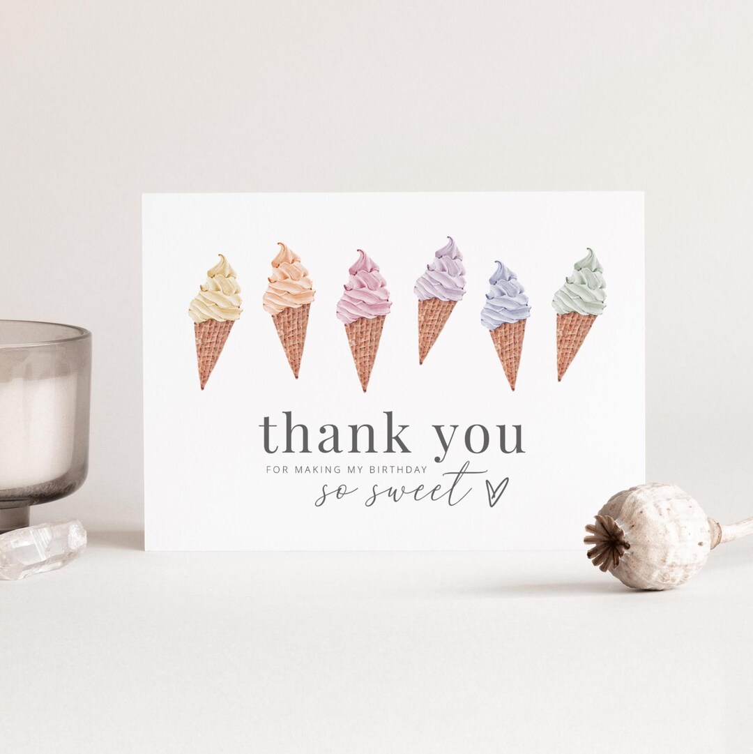 Icecream Thank You Template, First Birthday Girl, 1st Birthday Dessert ...