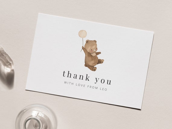 Editable Thank You Card Bear Thank You Note Teddy Bears | Etsy