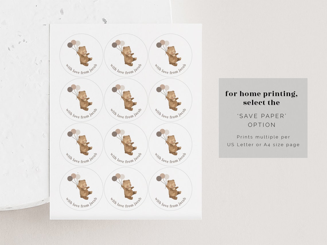Bear Favor Tag Template, Teddy Bears Picnic, Bear Brown Balloons, 1st ...