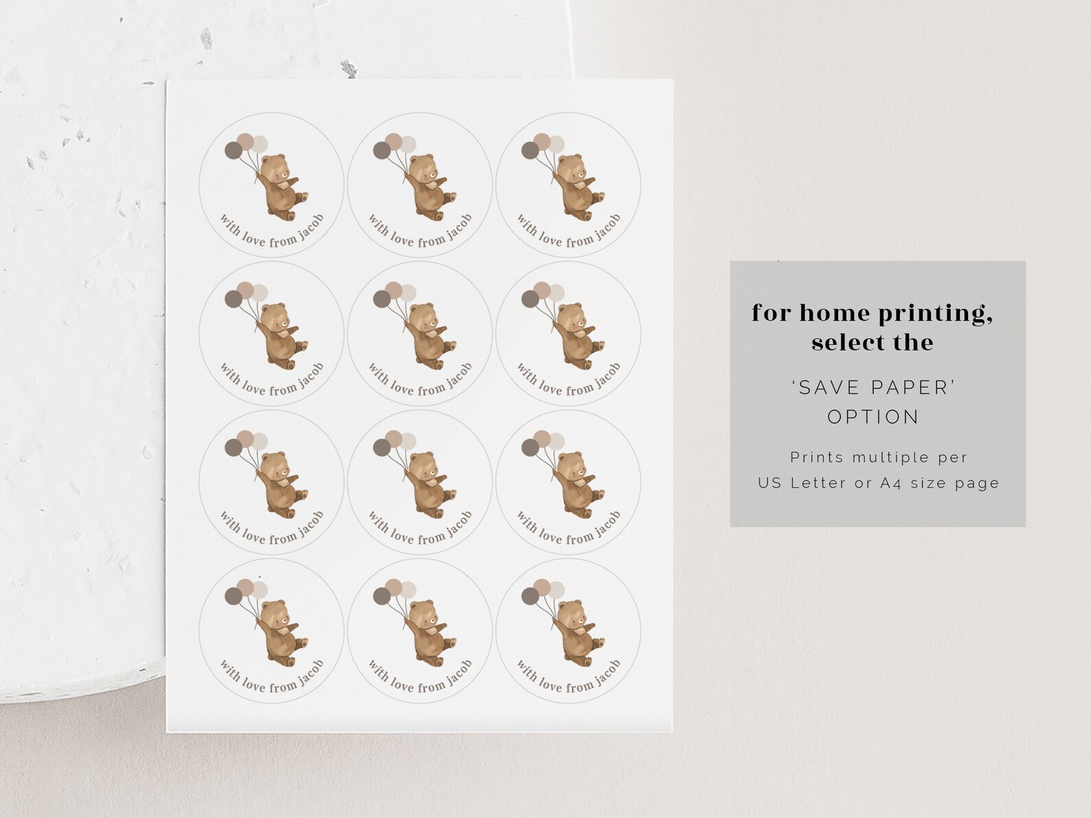 Bear Favor Tag Template, Teddy Bears Picnic, Bear Brown Balloons, 1st ...