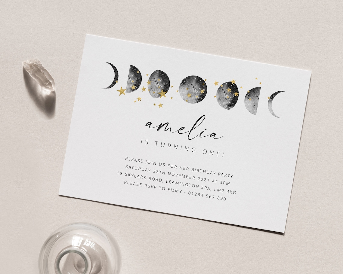 Editable Birthday Invitation, Moon Phase, Celestial Themed, Celestial ...