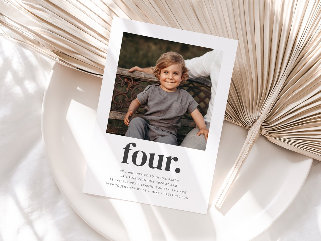 4th Birthday Invitation, 4 Invitation, Photo Invitation, Fourth ...