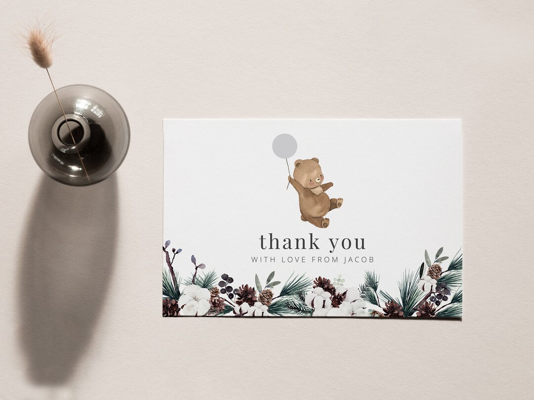 Winter Thank You Card Template | Bear Thank You Note | Winter Bear ...