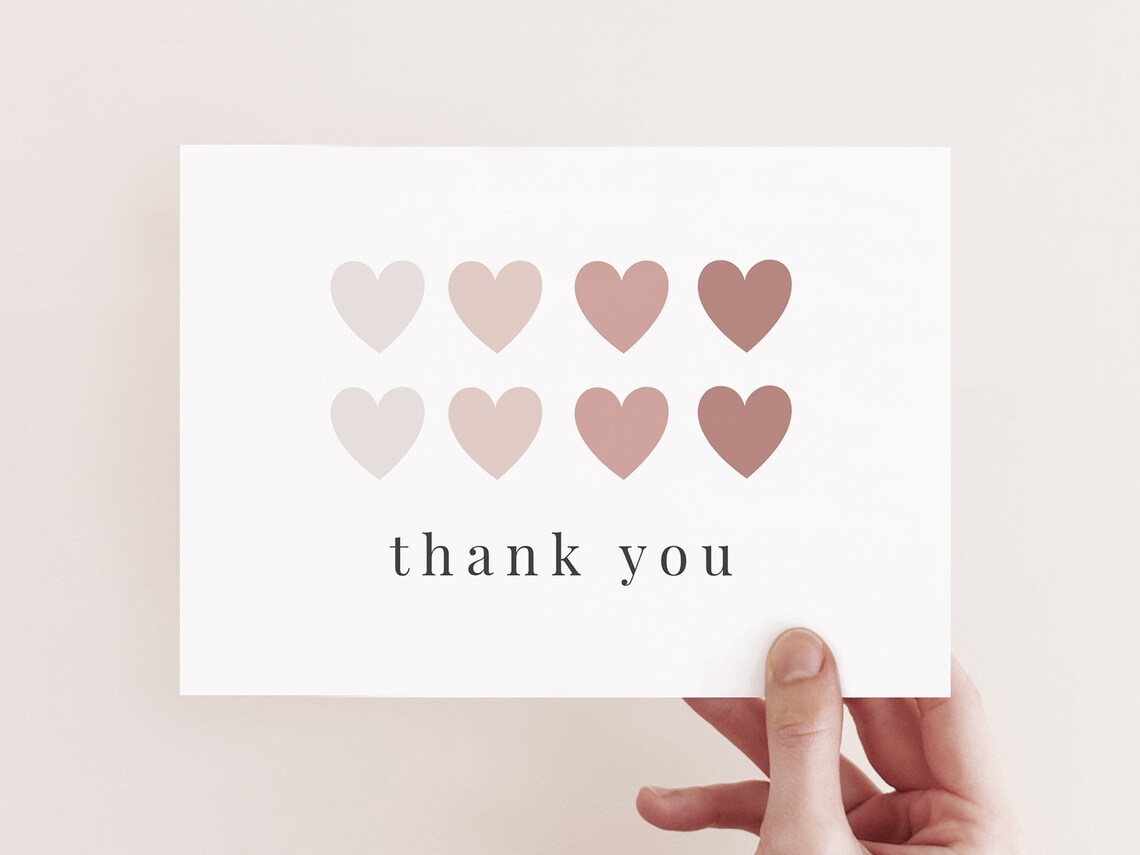 Thank You Card Template Hearts Thank You Note Ombre Hearts - Etsy