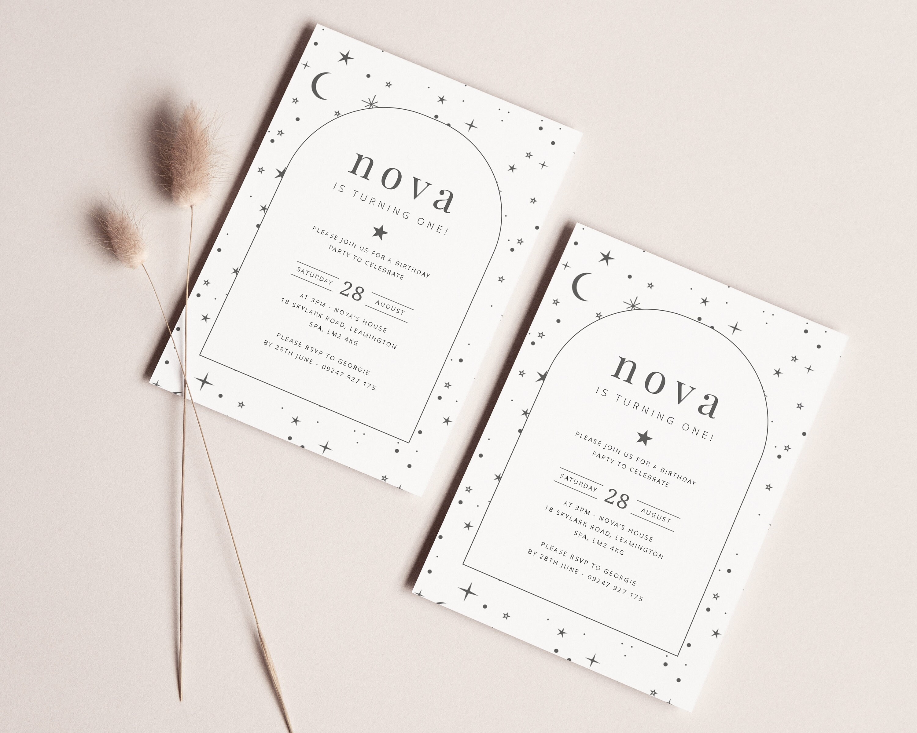 Editable Birthday Invite, Celestial Theme Birthday Invitation, Moon and ...
