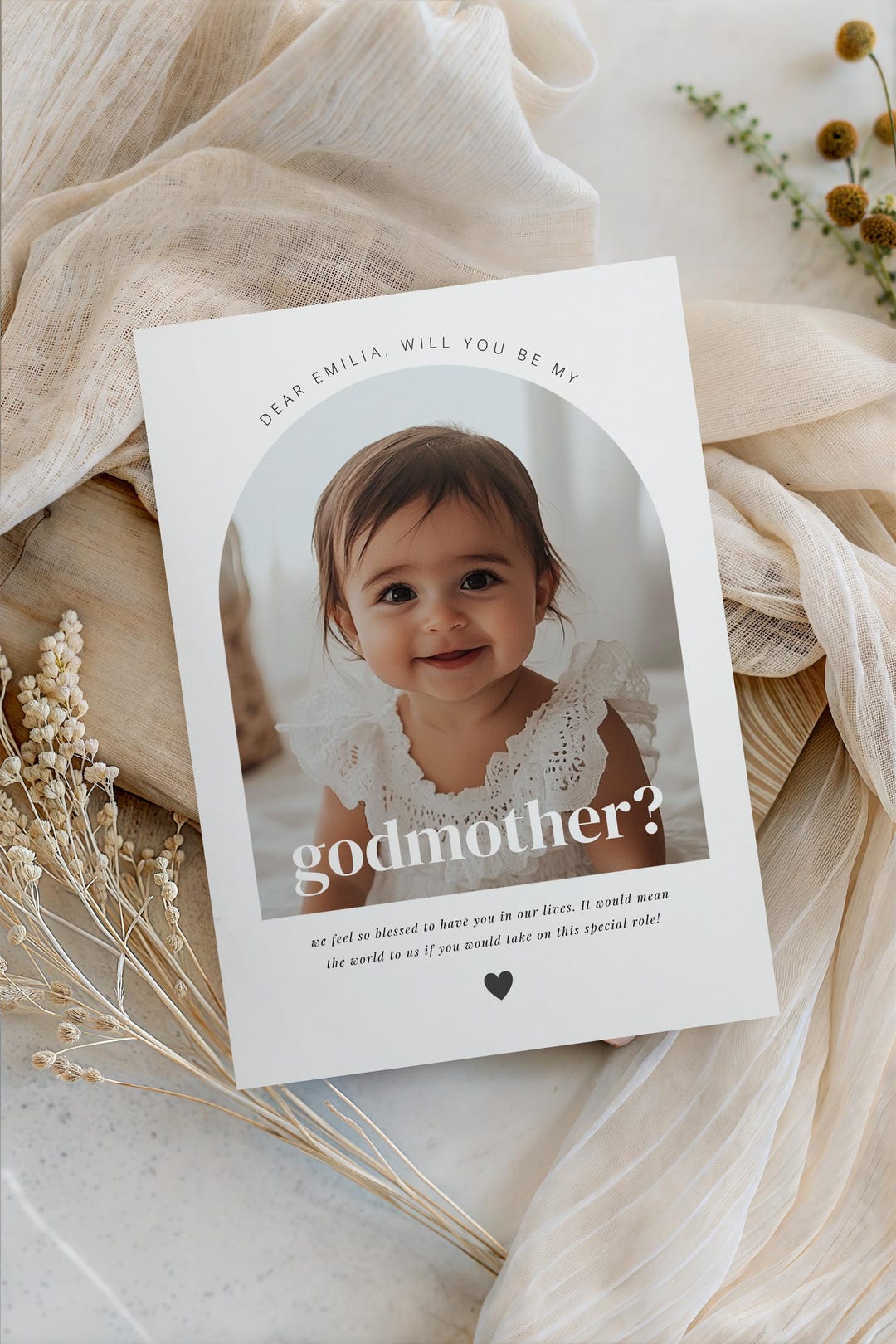 Will You Be My Godmother Template, Arched Photo, DIY Editable Template ...