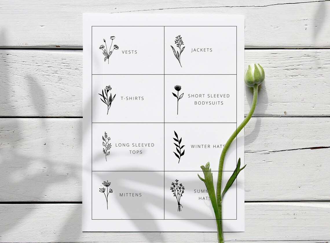 Minimal Floral Clothes Labels Printable Nursery Drawer - Etsy