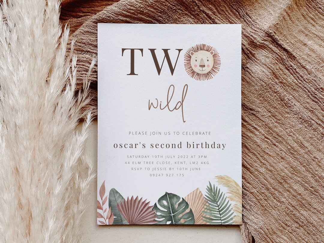 Two Wild Invitation, 2nd Birthday Invitation Template, 2nd Birthday ...