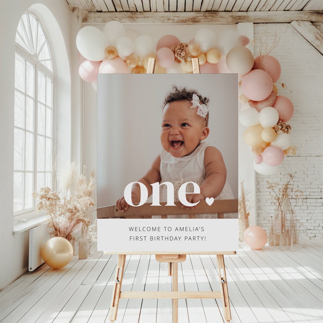 1st Birthday Welcome Sign Template, One Welcome Poster, Photo Birthday ...