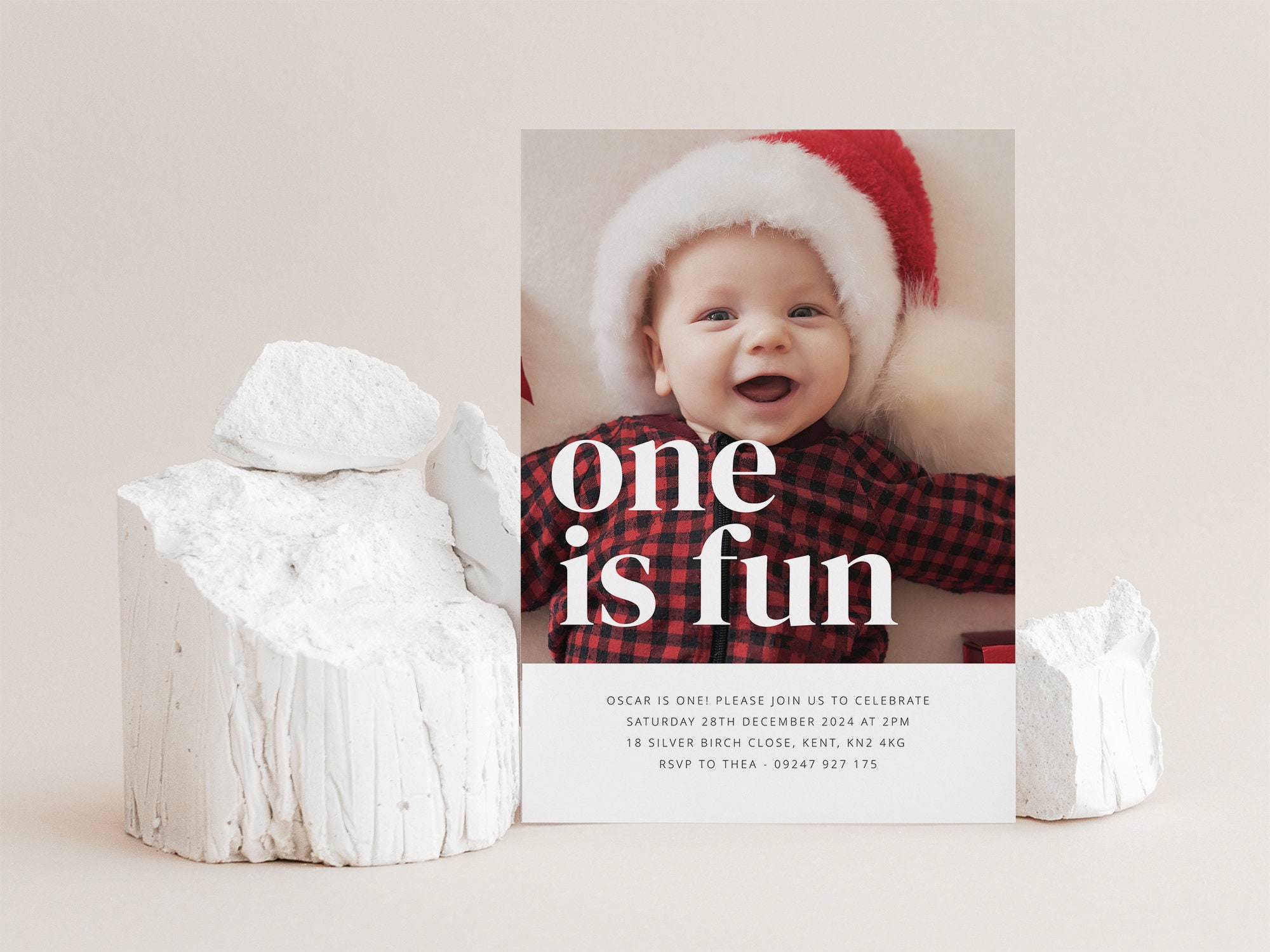 One is Fun Invitation Template, Christmas Birthday, Picture Invitation ...