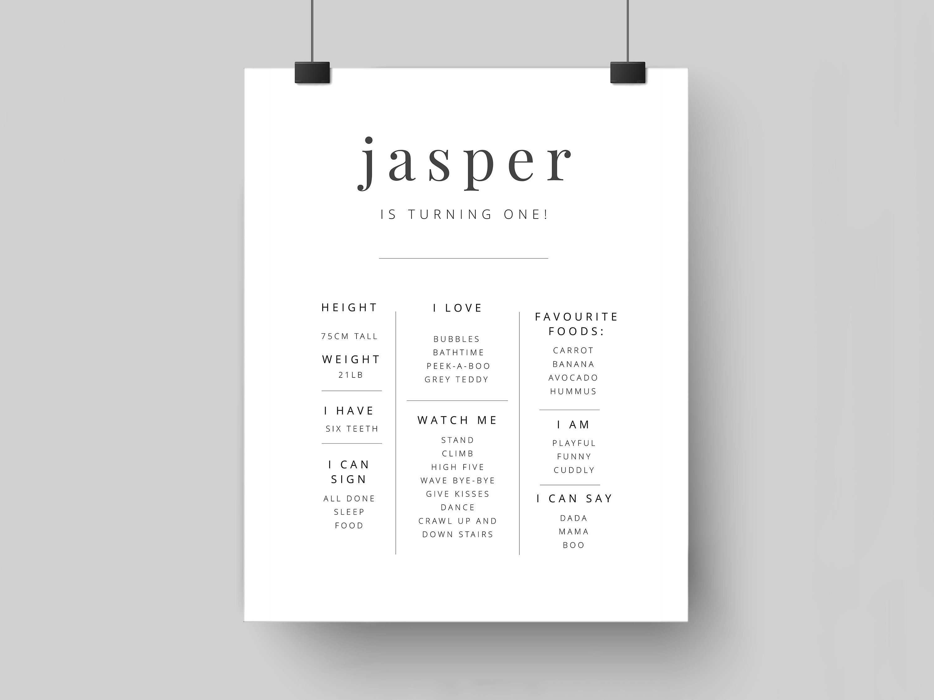 Editable Milestone Poster | First Birthday Milestone Print | Minimalist ...