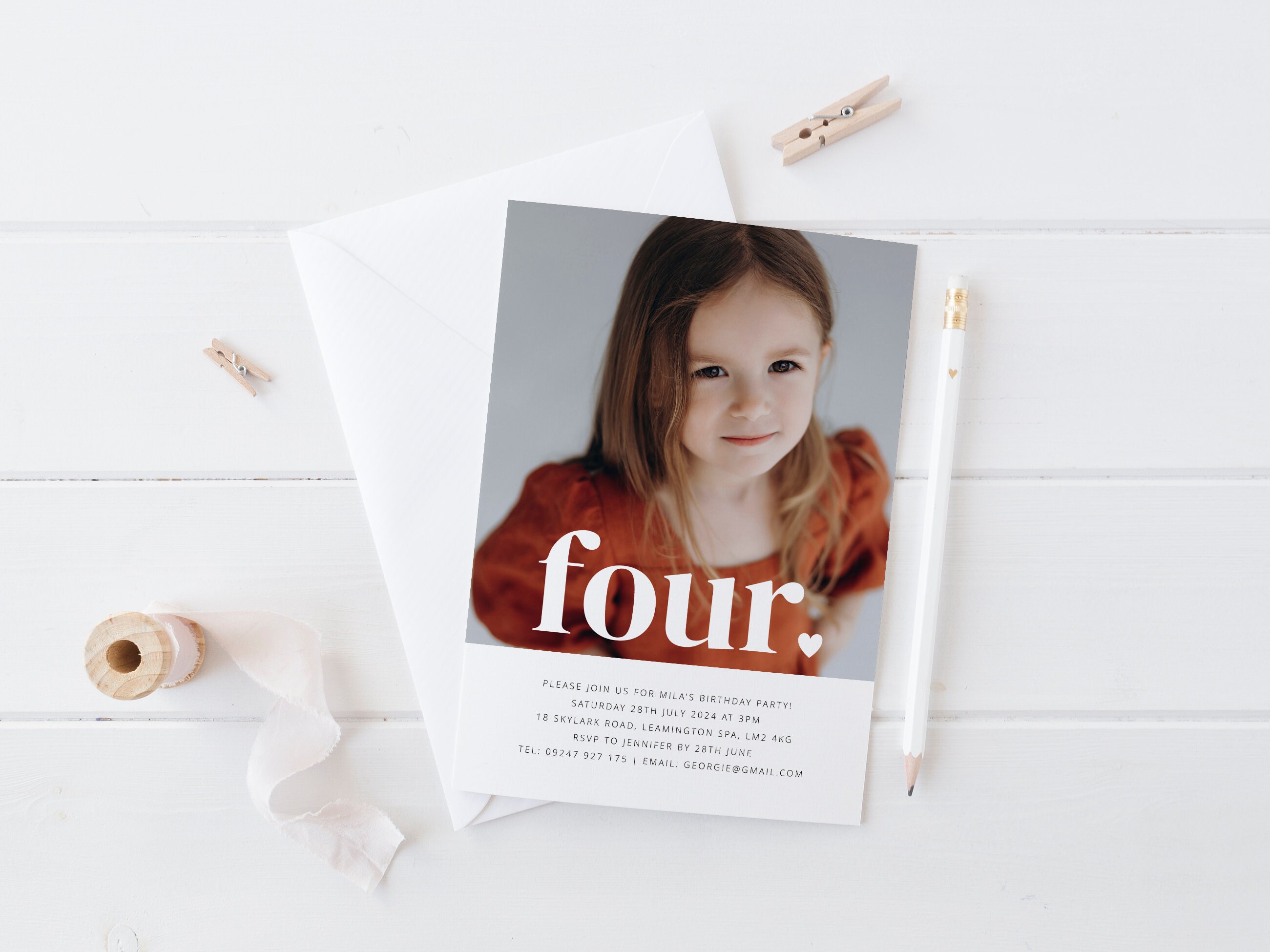 4th Birthday Invitation Template, Four Invitation, Fourth Birthday ...