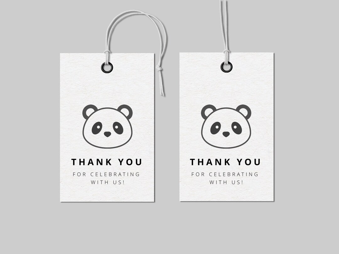Panda Thank You Tag Template, Panda Face Favor Tag, Panda Birthday ...