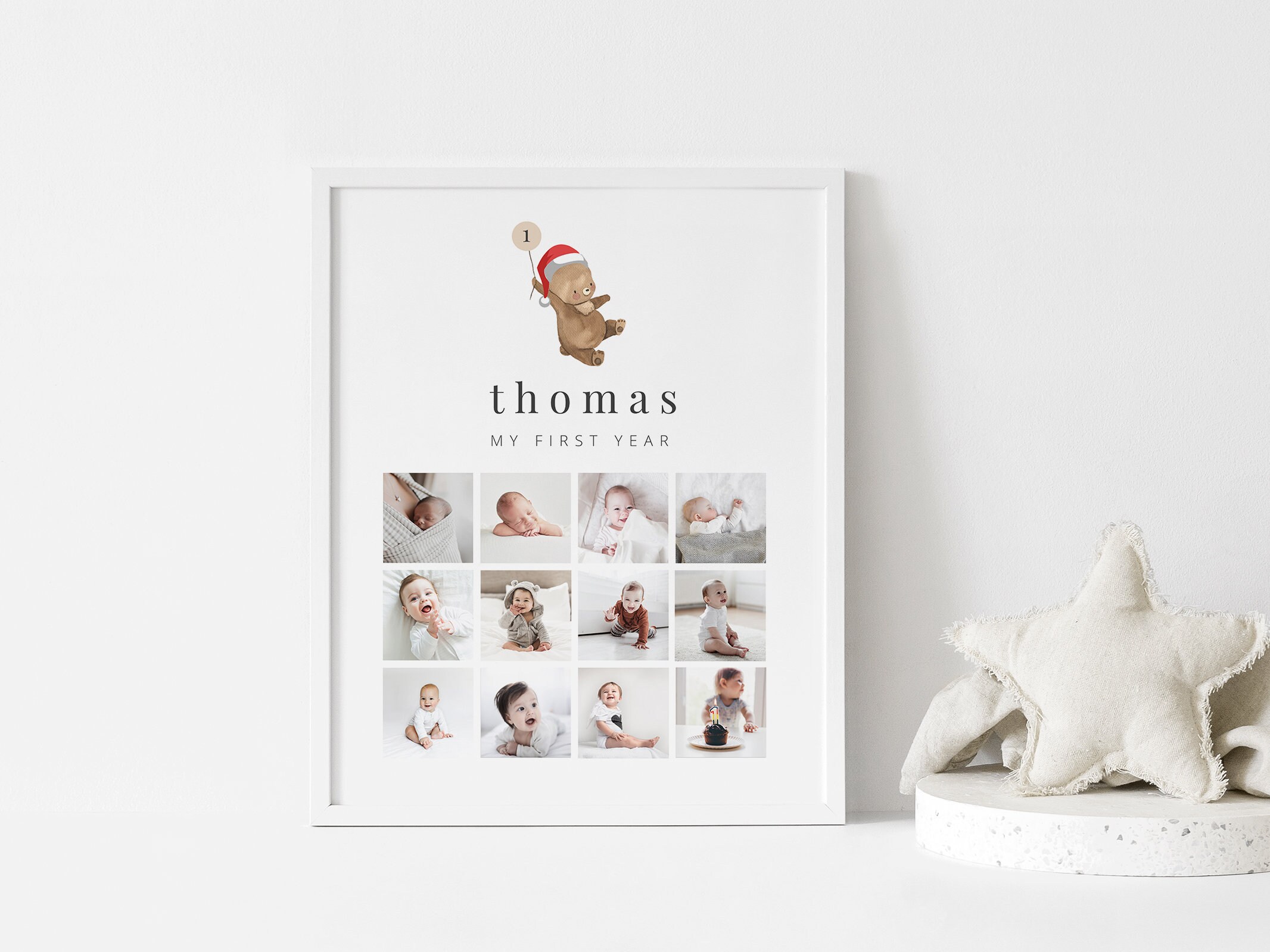 Winter Bear 1st Year Poster Template 1st Birthday Christmas | Etsy