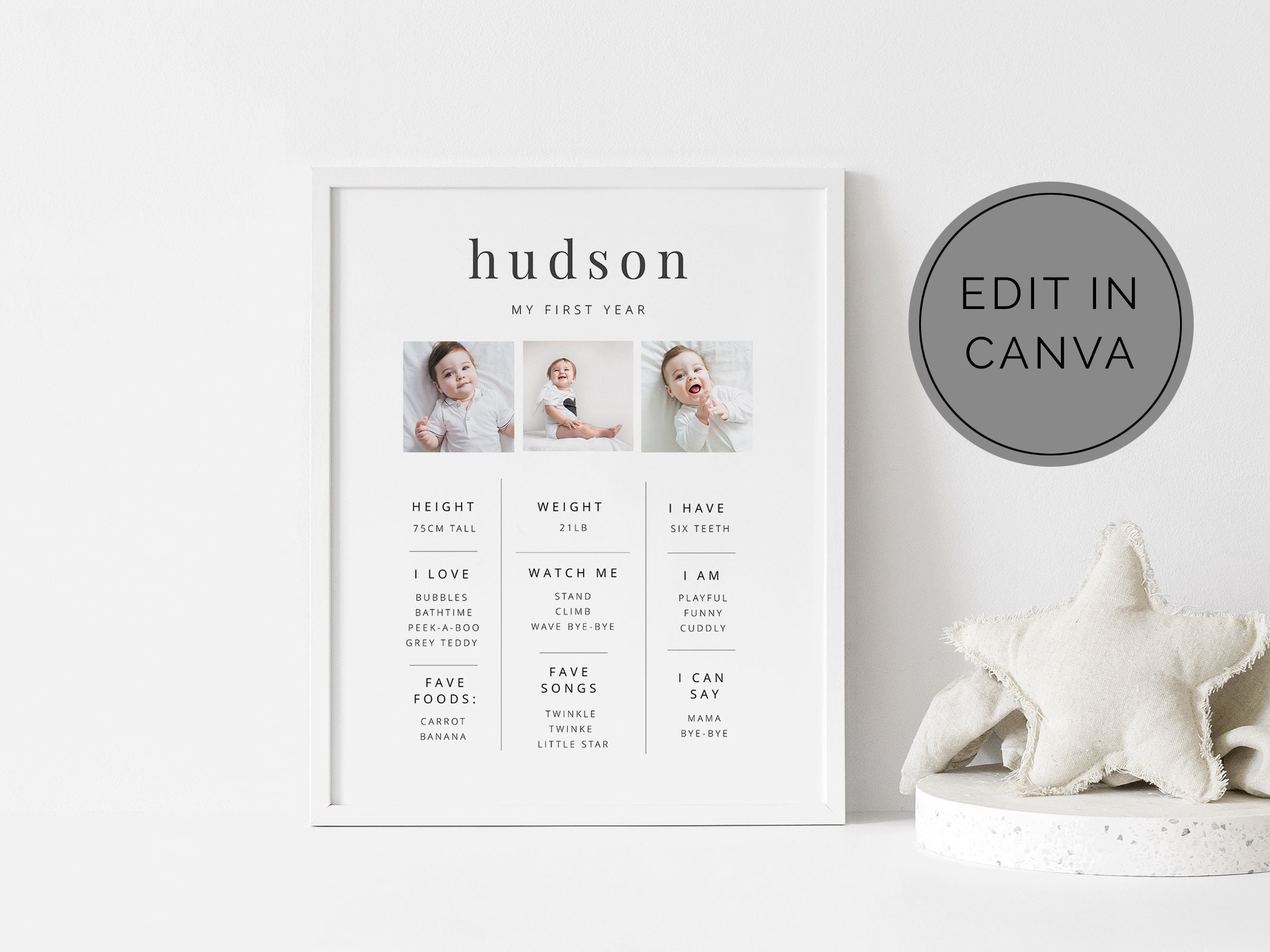Editable Milestone Poster, Canva Template, 1st Birthday Milestone ...