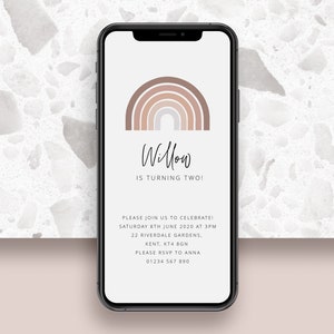 Editable Birthday Evite, Neutral Toned Rainbow, SMS Invite, Rainbow ...