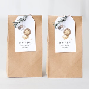 Lion Favor Tag Template, Lion Brown Balloons, Lion Gift Tag, Safari ...