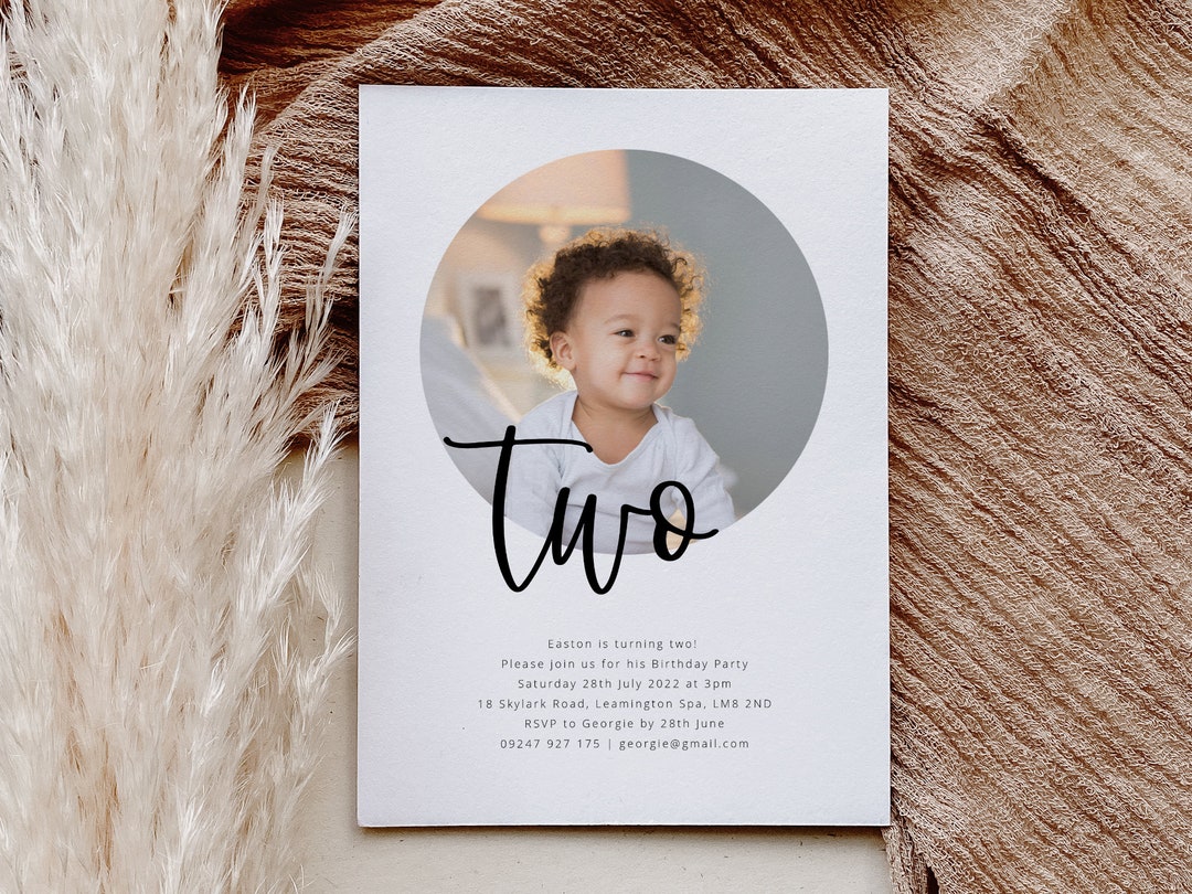 Second Birthday Invitation Template, Photo Birthday Invitation, Modern ...