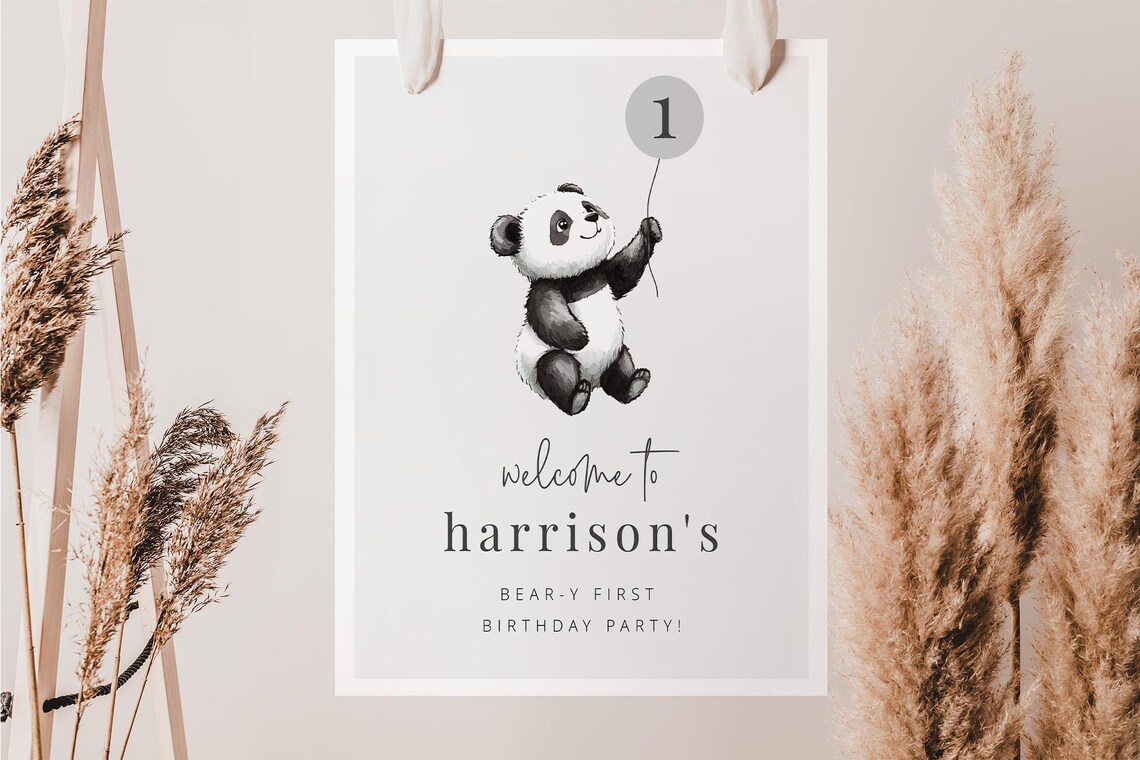 Panda Welcome Sign Template, Panda Bear Birthday Party, 1st Birthday ...