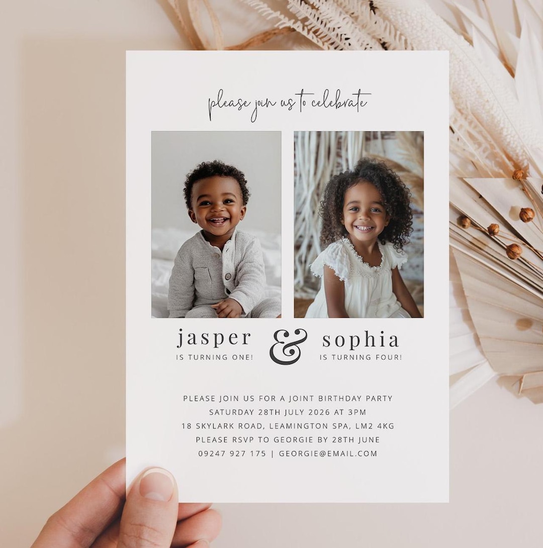 Joint Birthday Invitation Template, Photo Birthday Invite, Joint Party ...