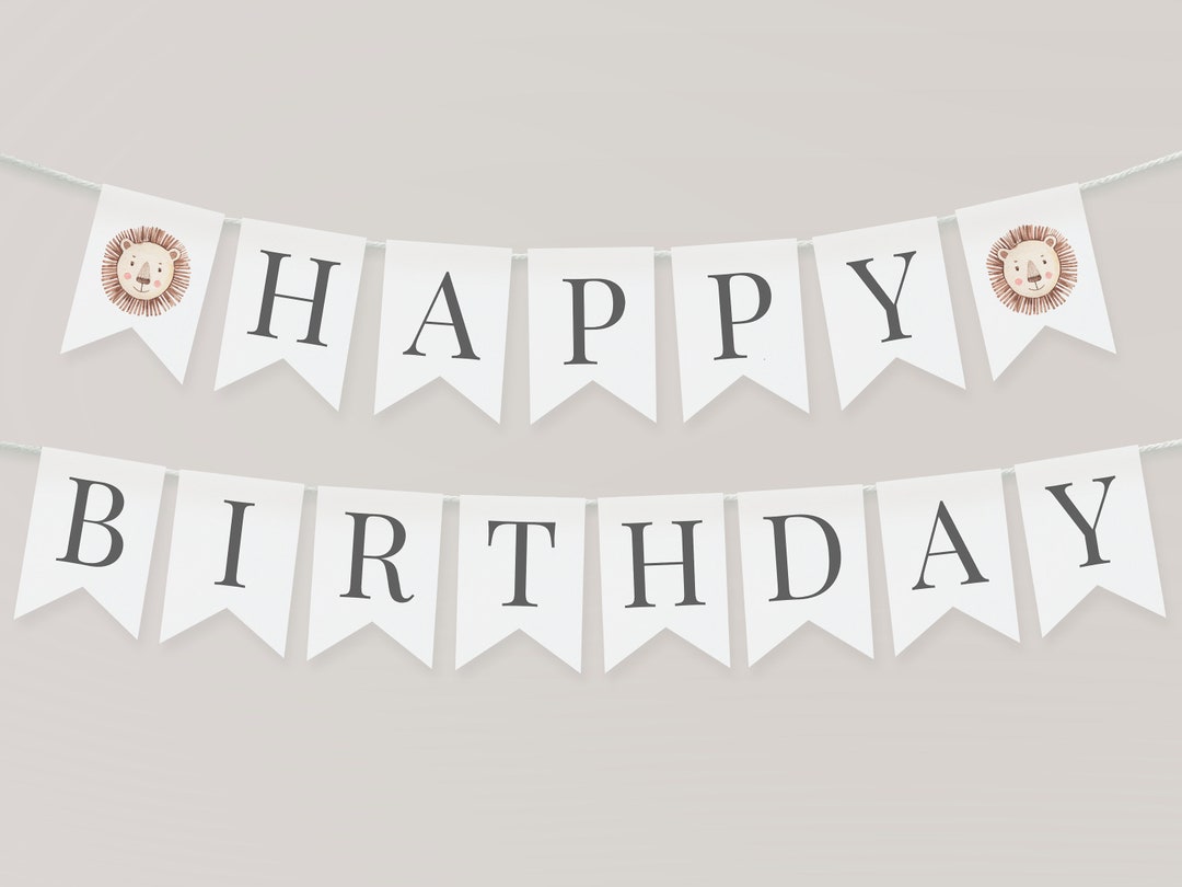 Happy Birthday Banner Template, 5x7 Banner Flags, Safari Birthday, Lion ...
