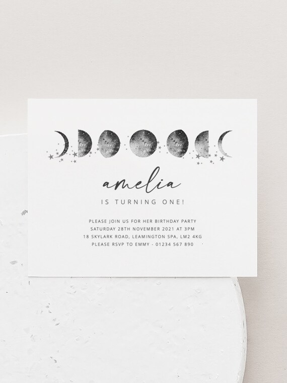 Editable Birthday Invitation Moon Phase Celestial Themed | Etsy