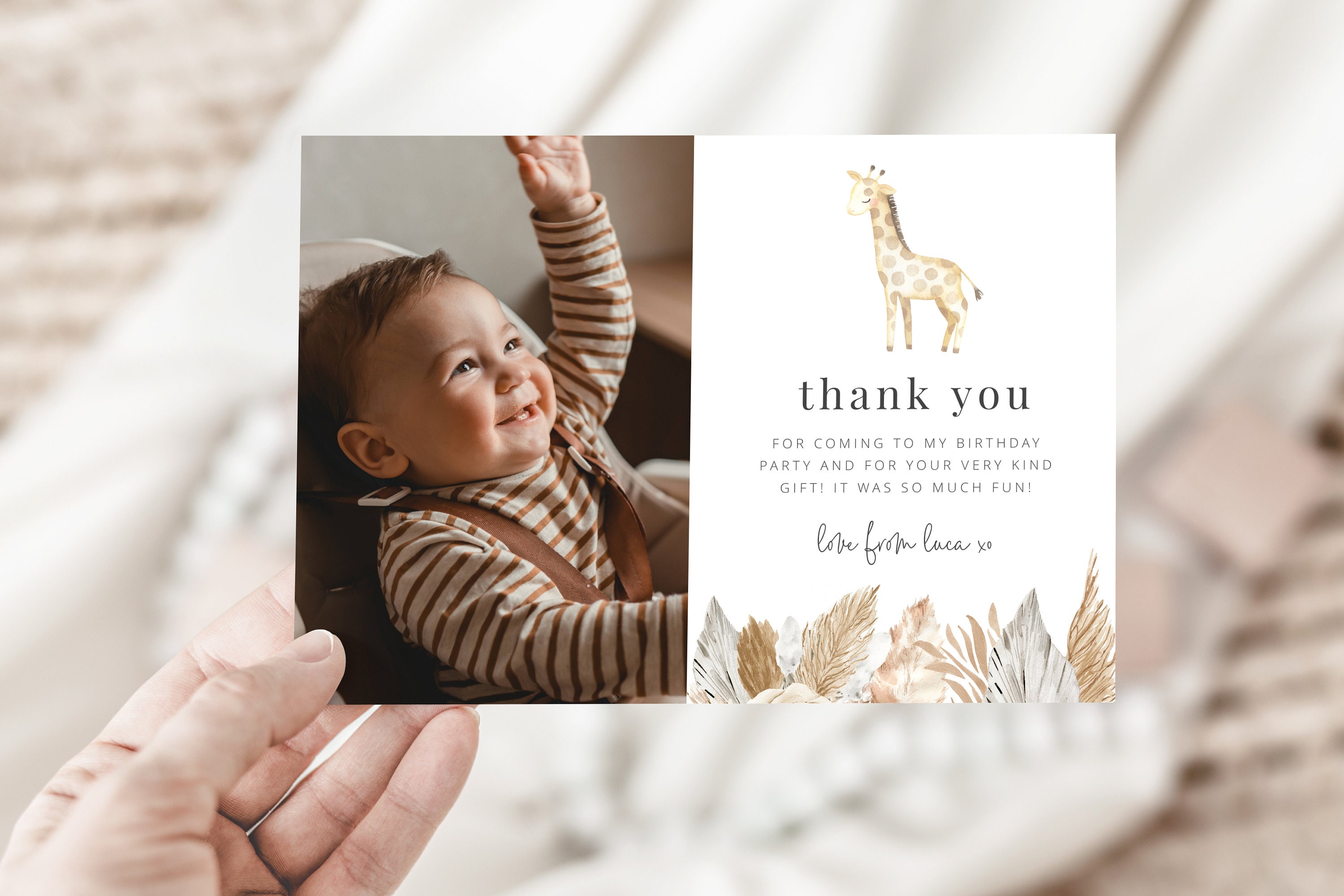 Giraffe Thank You Template, Safari Photo Thank You Note, Giraffe Thank ...
