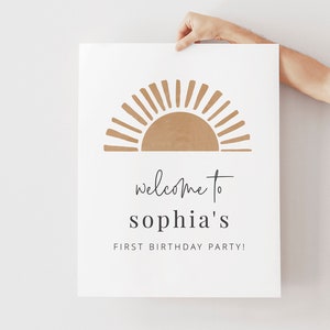 Sun Welcome Sign Template, 1st Trip Around the Sun Welcome Poster, Boho ...